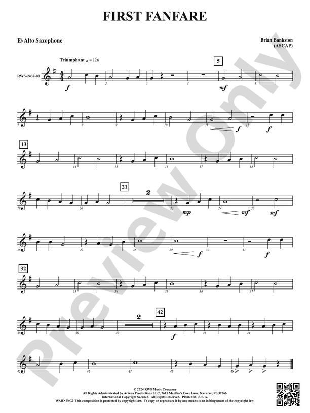 First Fanfare: 1st E-flat Alto Saxophone: 1st E-flat Alto Saxophone Part: Brian Bankston ...