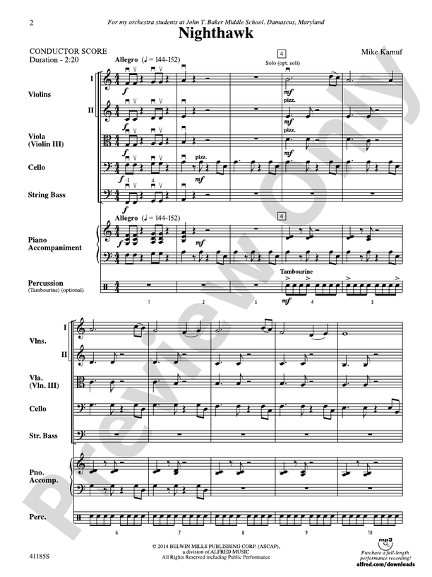Nighthawk: String Orchestra Conductor Score & Parts: Mike Kamuf ...