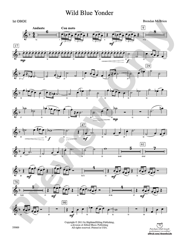 Wild Blue Yonder: Oboe: Oboe Part - Digital Sheet Music Download
