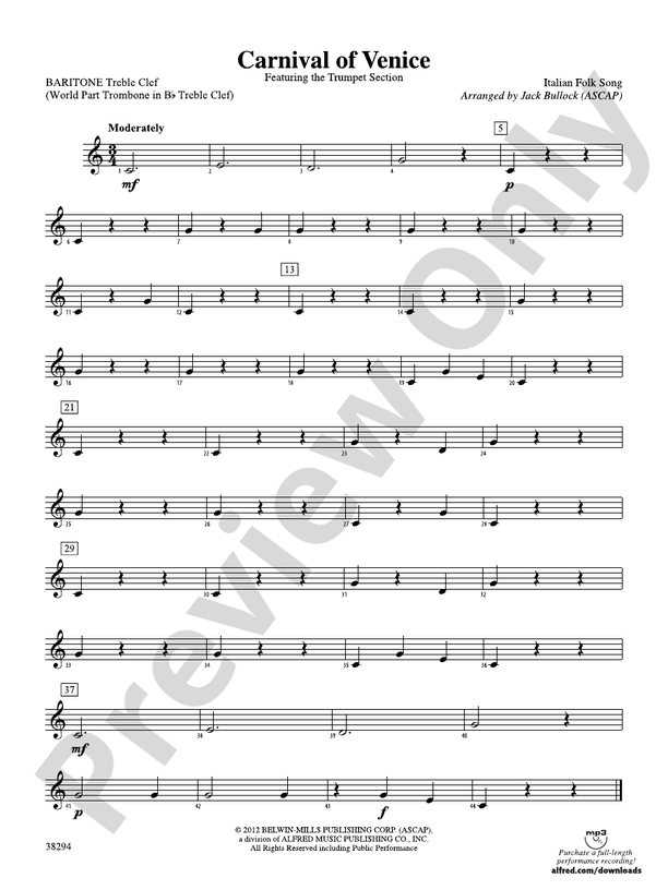 Carnival of Venice: Baritone T.C.: Baritone T.C. Part - Digital Sheet ...
