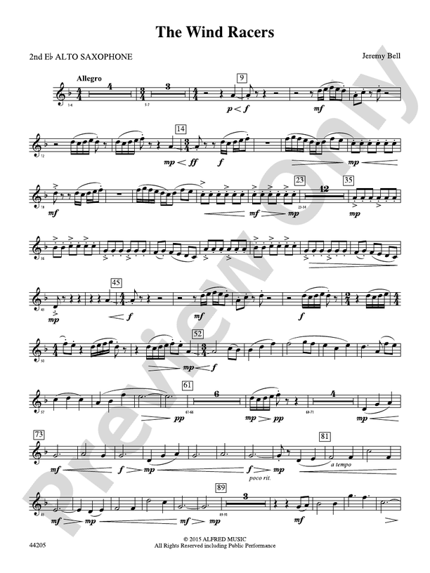 The Wind Racers: 2nd E-flat Alto Saxophone: 2nd E-flat Alto Saxophone ...