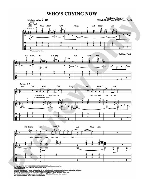 Who's Crying Now: Guitar TAB: Journey - Digital Sheet Music Download