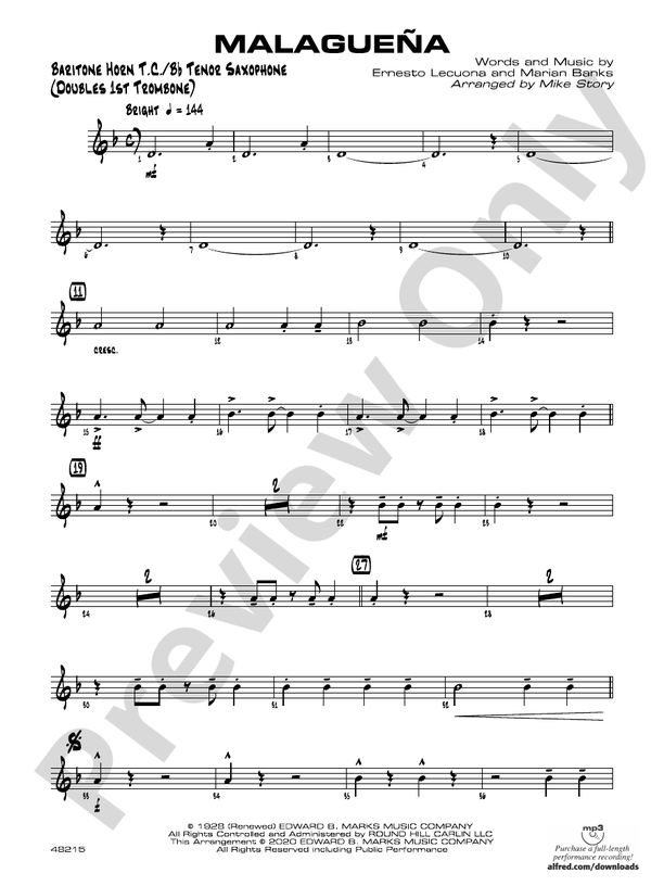 Malagueña: Baritone T.C.: Baritone T.C. Part - Digital Sheet Music Download