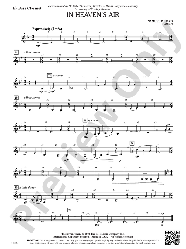 In Heaven's Air: B-flat Bass Clarinet: B-flat Bass Clarinet Part ...