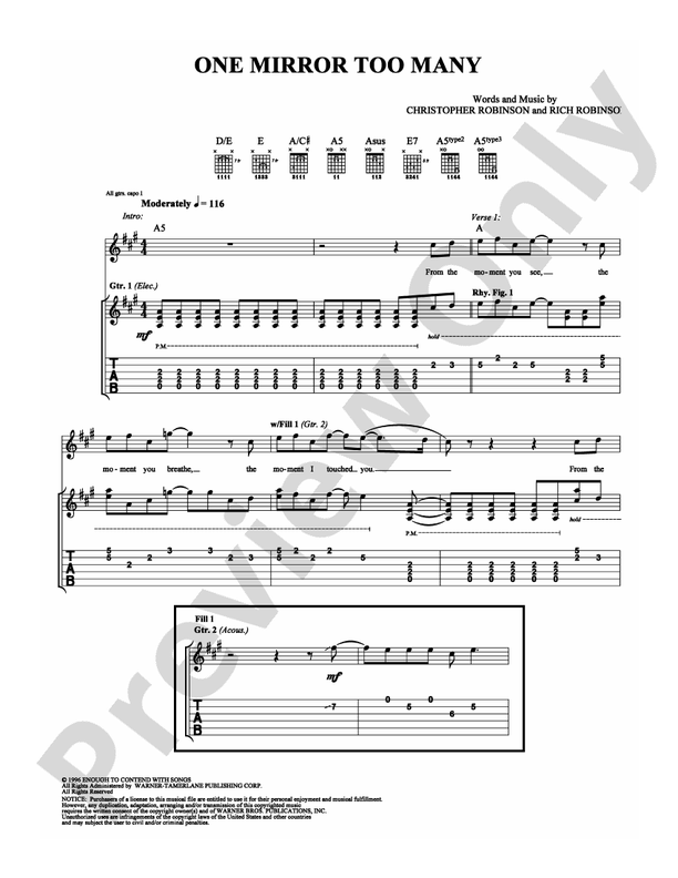 One Mirror Too Many: Guitar TAB: The Black Crowes - Digital Sheet Music Download