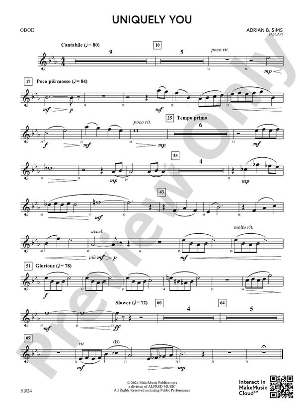 Uniquely You: Oboe: Oboe Part - Digital Sheet Music Download