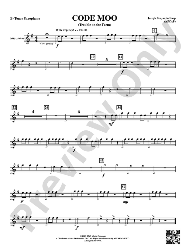Code Moo (Trouble on the Farm): B-flat Tenor Saxophone: B-flat Tenor ...