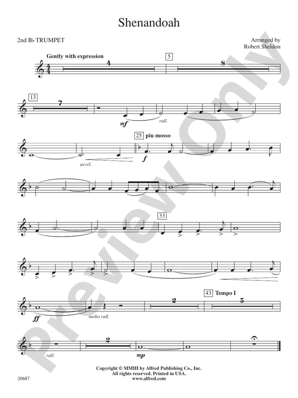 Shenandoah: 2nd B-flat Trumpet: 2nd B-flat Trumpet Part - Digital Sheet ...