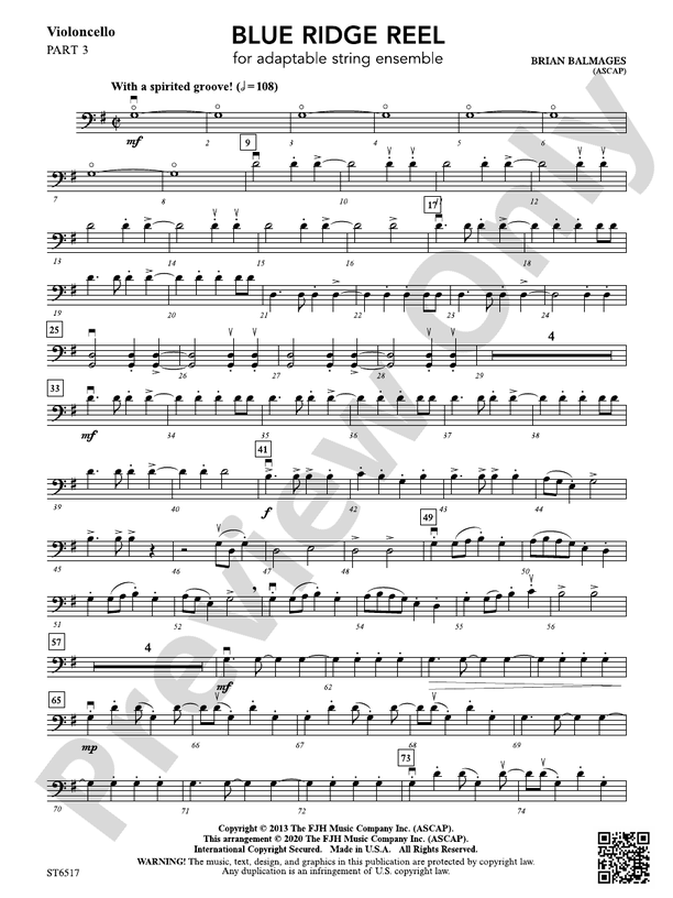 Blue Ridge Reel: Part 3 Violoncello: Part 3 Violoncello Part: Brian ...