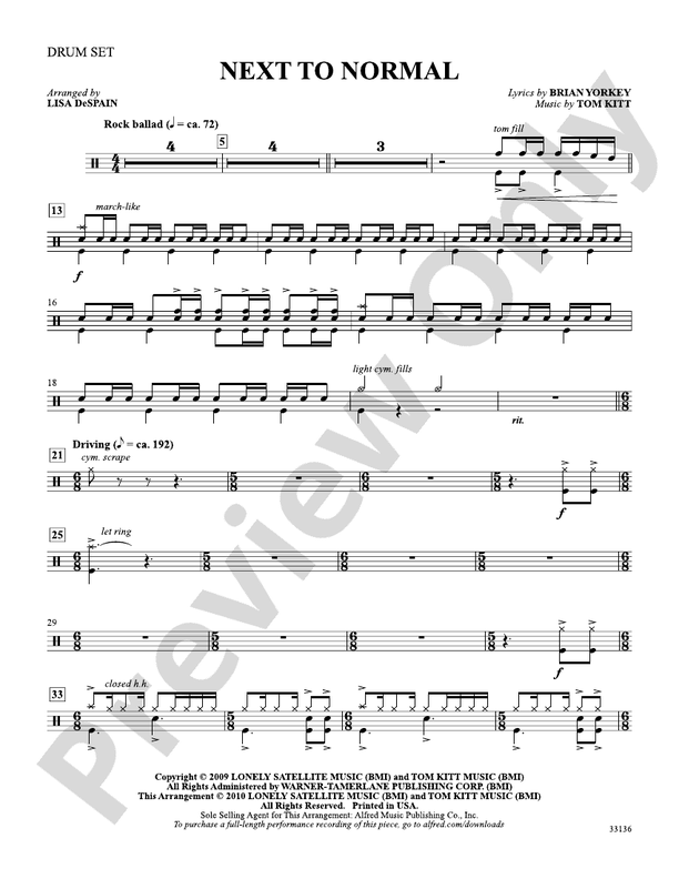 Next to Normal: A Choral Medley: Drums: Drums Part - Digital Sheet ...