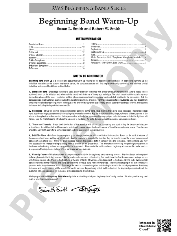 Beginning Band Warm-Up: Concert Band Conductor Score & Parts: Robert W. Smith - Digital Sheet ...