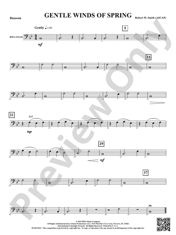 Gentle Winds of Spring: Bassoon: Bassoon Part: Robert W. Smith ...