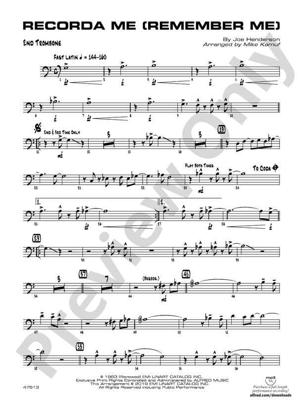 Recorda Me: 2nd Trombone: 2nd Trombone Part - Digital Sheet Music Download