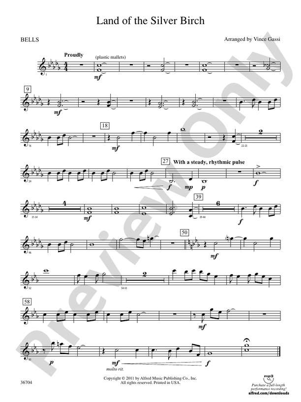 Land of the Silver Birch: Bells: Bells Part - Digital Sheet Music Download