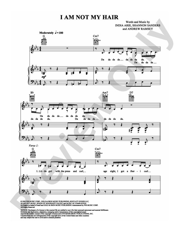 I Am Not My Hair: Piano/Vocal/Chords: India.Arie - Digital Sheet Music ...