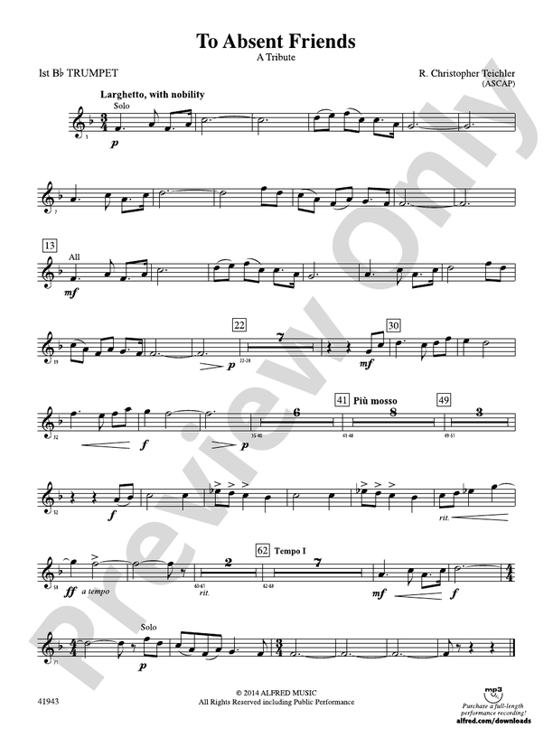 To Absent Friends: 1st B-flat Trumpet: 1st B-flat Trumpet Part ...
