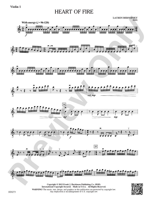 Heart of Fire: Violin 1: Violin 1 Part: Lauren Bernofsky - Digital ...