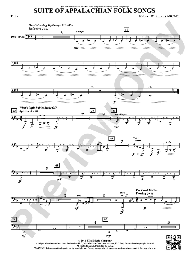 Suite of Appalachian Folk Songs: Tuba: Tuba Part: Robert W. Smith ...