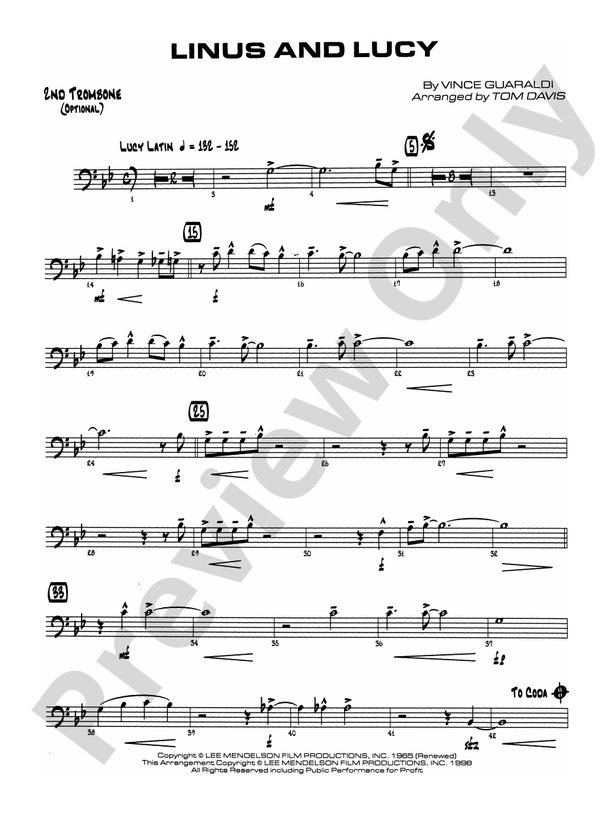 Linus and Lucy: 2nd Trombone: 2nd Trombone Part - Digital Sheet Music ...