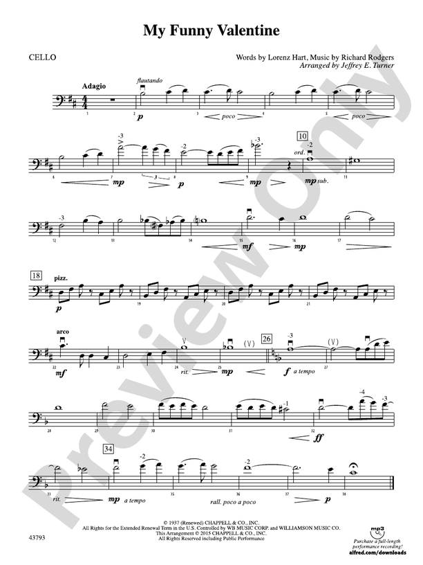 My Funny Valentine: Cello: Cello Part - Digital Sheet Music Download