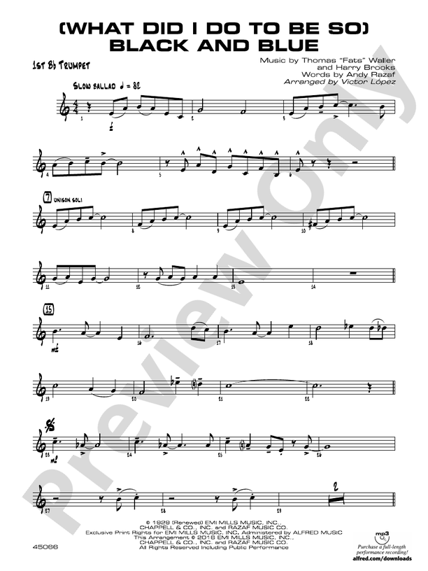 (What Did I Do to Be So) Black and Blue: 1st B-flat Trumpet: 1st B-flat ...
