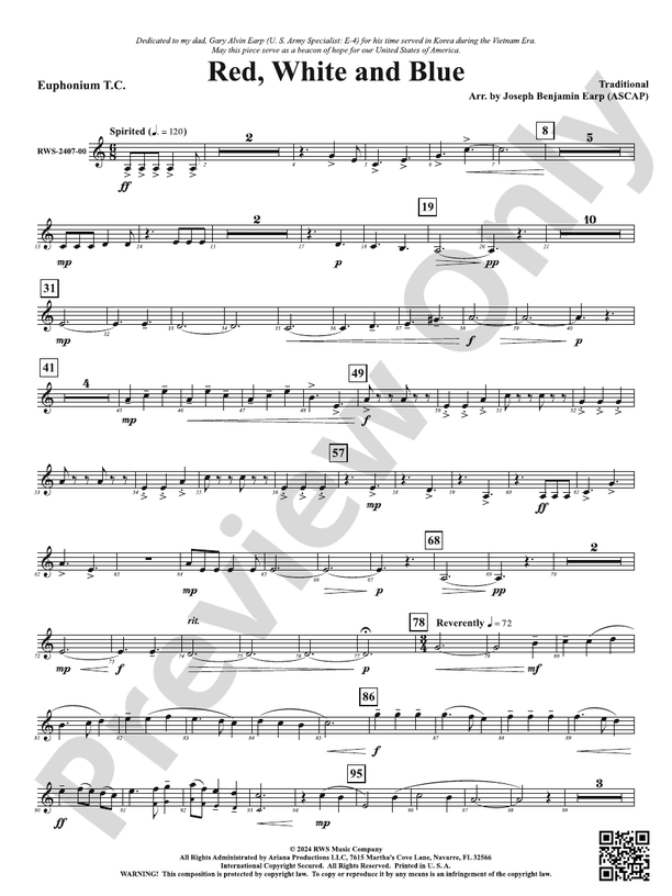Red, White and Blue: Baritone T.C.: Baritone T.C. Part - Digital Sheet ...