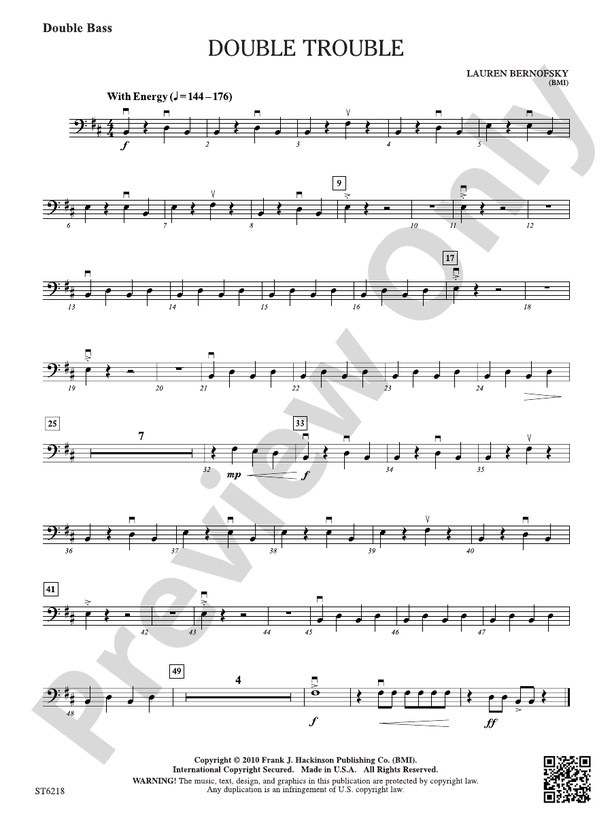 Double Trouble: Double Bass: Double Bass Part: Lauren Bernofsky - Digital Sheet Music Download