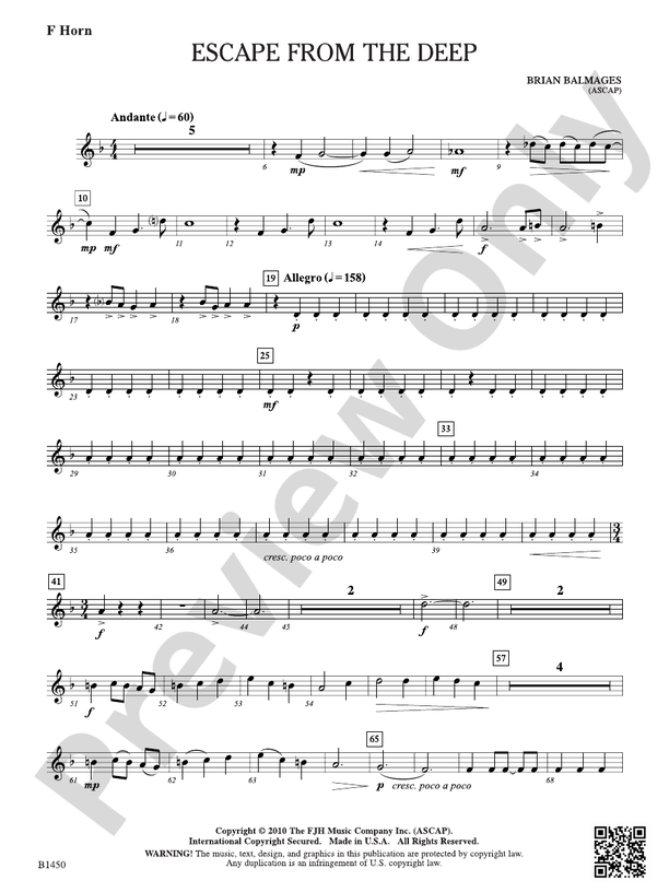 Escape from the Deep: F Horn: F Horn Part: Brian Balmages - Digital ...