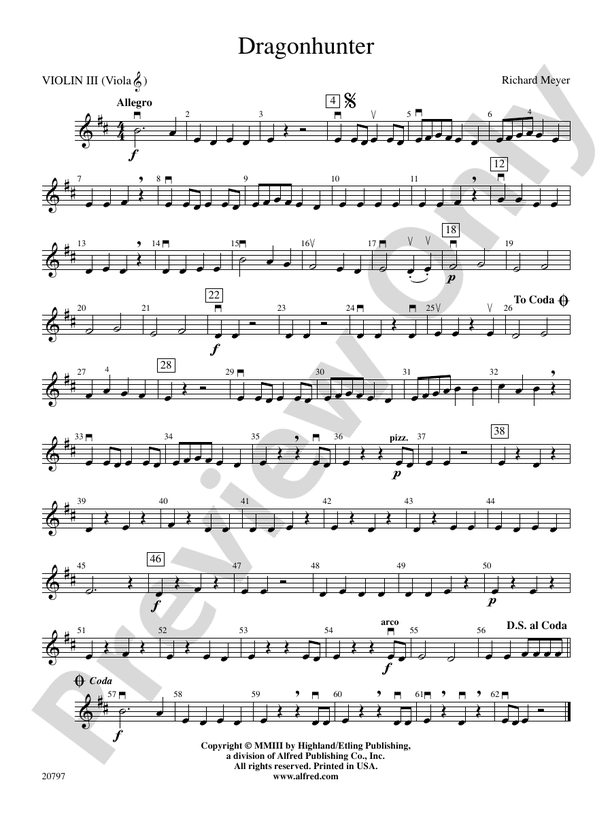 Dragonhunter: 3rd Violin (Viola [TC]): 3rd Violin (Viola [TC]) Part ...