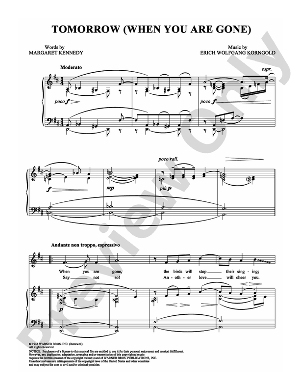 Tomorrow (When You Are Gone): Piano/Vocal/Chords: Erich Wolfgang ...