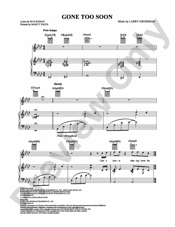 Gone Too Soon: Piano/Vocal/Chords: Michael Jackson - Digital Sheet Music Download