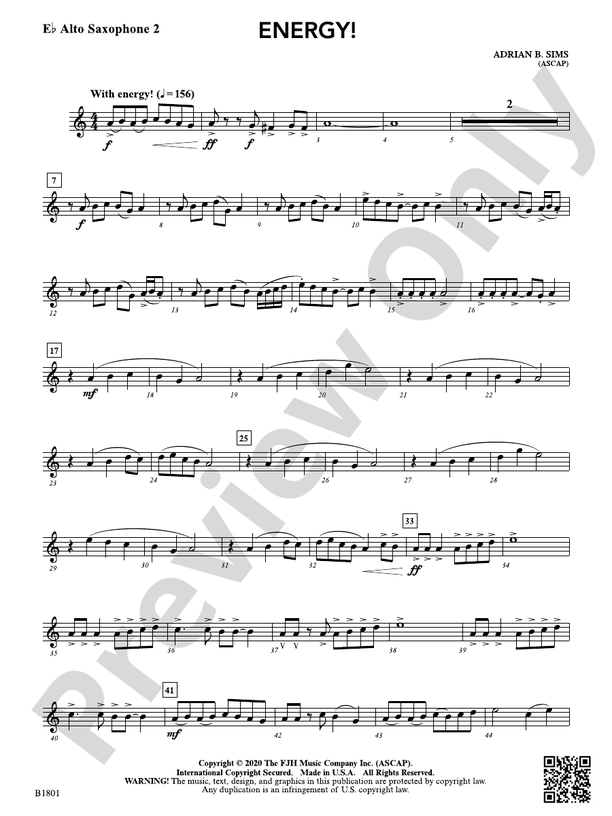 Energy!: E-flat Alto Saxophone 2: E-flat Alto Saxophone 2 Part: Adrian B. Sims - Digital Sheet ...
