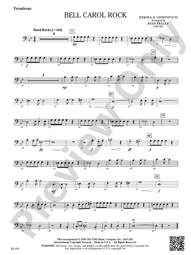 Bell Carol Rock: Trombone: Trombone Part: Mykola Dmytrovych Leontovych ...