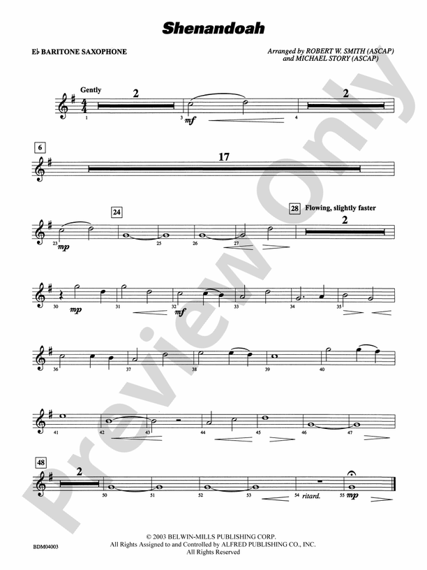 Shenandoah: E-flat Baritone Saxophone: E-flat Baritone Saxophone Part - Digital Sheet Music Download