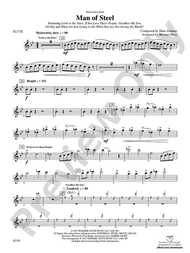Man of Steel, Selections from: Flute: Flute Part - Digital Sheet Music ...