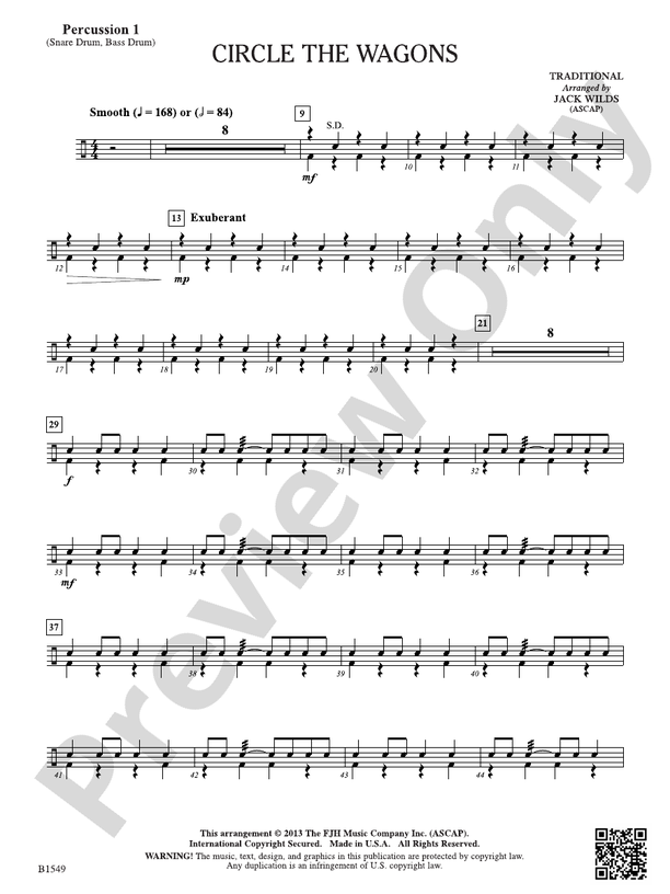 Circle the Wagons: Percussion 1: Percussion 1 Part: Jack Wilds - Digital Sheet Music Download