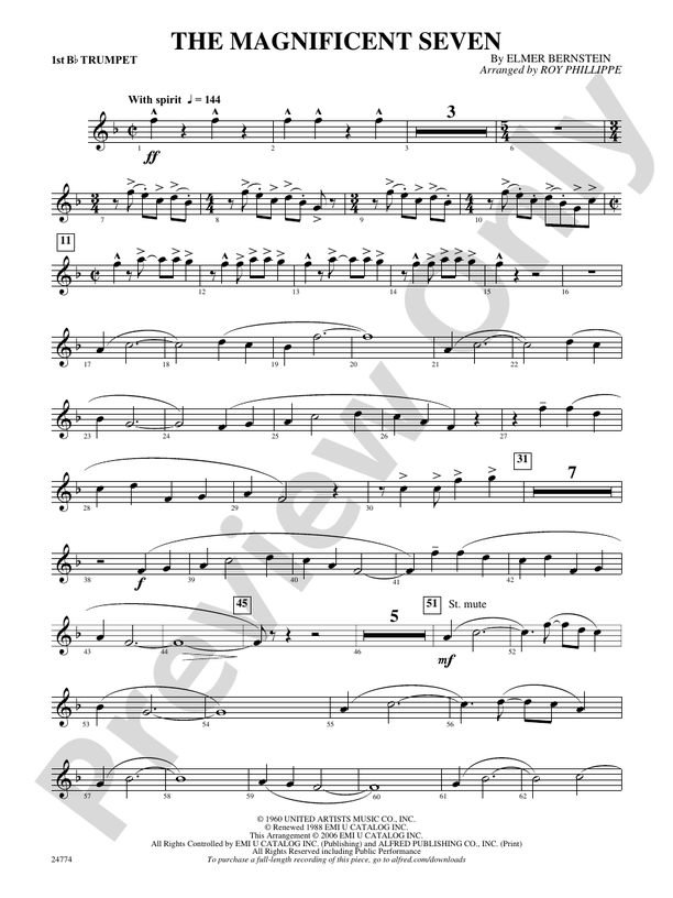 The Magnificent Seven: 1st B-flat Trumpet: 1st B-flat Trumpet Part ...