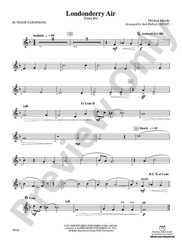 Londonderry Air: B-flat Tenor Saxophone: B-flat Tenor Saxophone Part ...