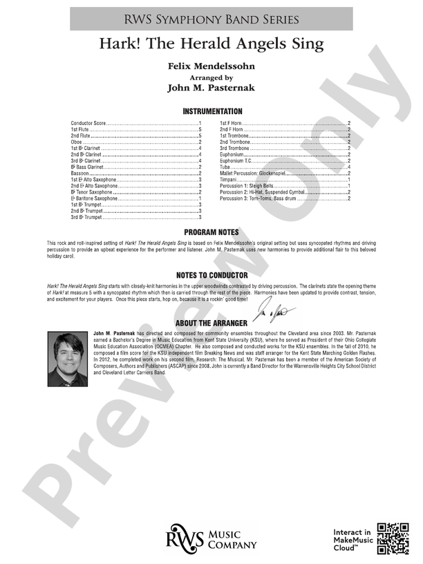 Hark! The Herald Angels Sing: Concert Band Conductor Score & Parts ...