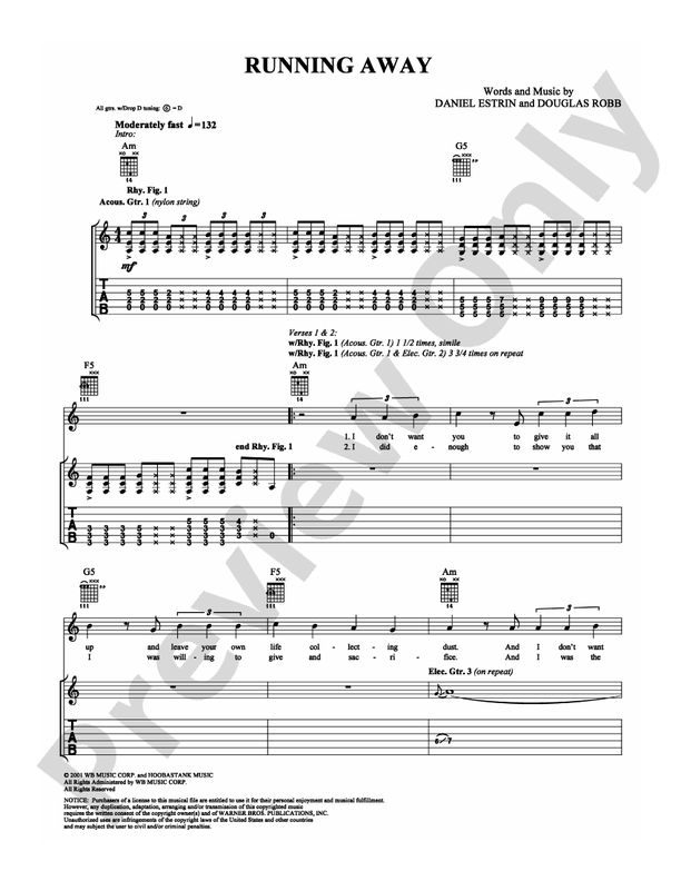 Running Away: Guitar TAB: Hoobastank - Digital Sheet Music Download