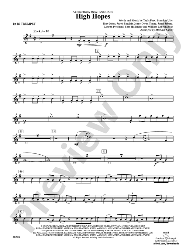 High Hopes: 1st B-flat Trumpet: 1st B-flat Trumpet Part - Digital Sheet ...
