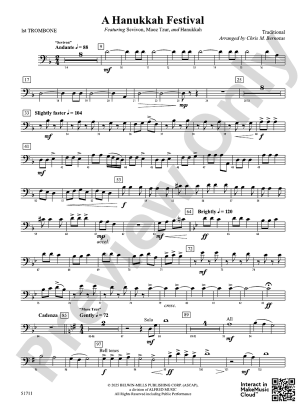 A Hanukkah Festival: 1st Trombone: 1st Trombone Part - Digital Sheet ...