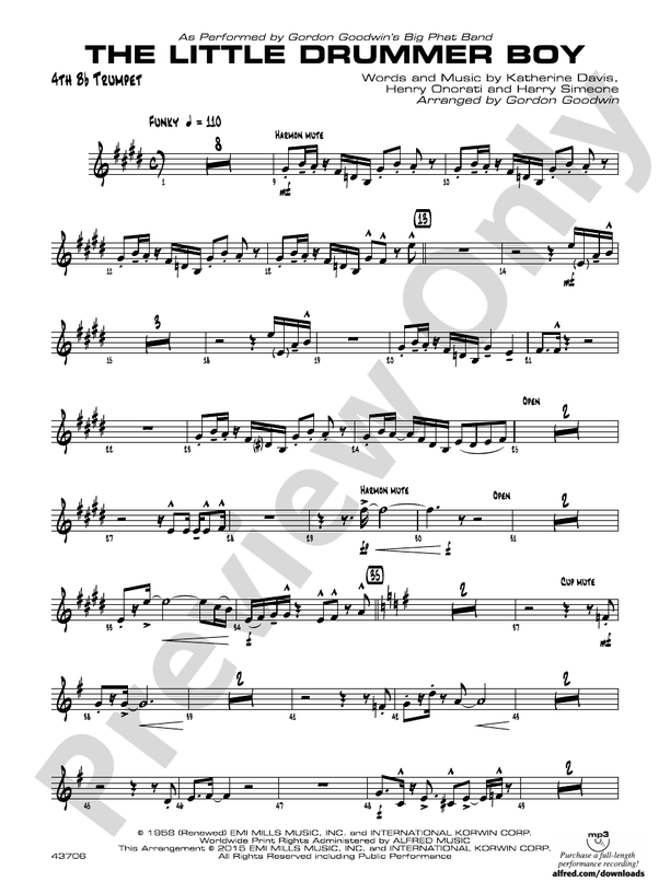 The Little Drummer Boy: 4th B-flat Trumpet: 4th B-flat Trumpet Part ...