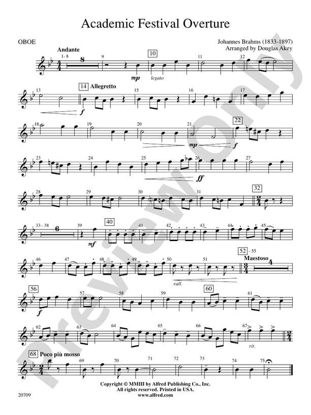 Academic Festival Overture: Oboe: Oboe Part - Digital Sheet Music Download