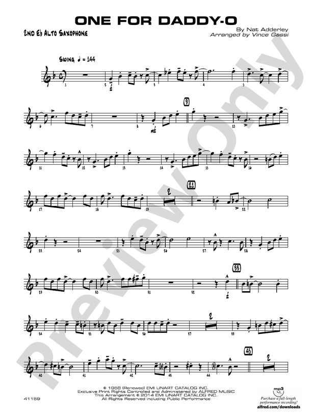 One for Daddy-O: 2nd E-flat Alto Saxophone: 2nd E-flat Alto Saxophone Part - Digital Sheet Music ...