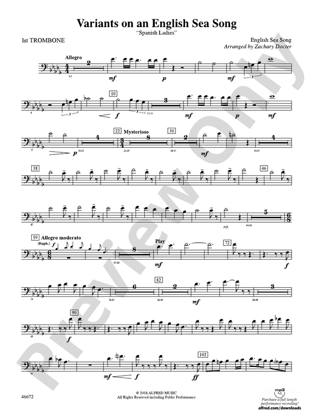 Variants on an English Sea Song: 1st Trombone: 1st Trombone Part ...