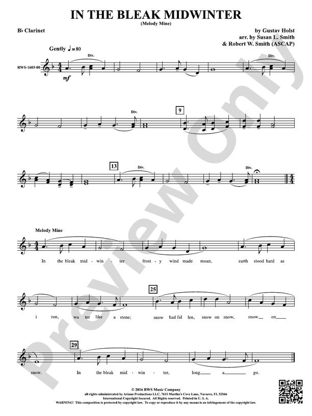 In the Bleak Midwinter: 1st B-flat Clarinet: 1st B-flat Clarinet Part ...
