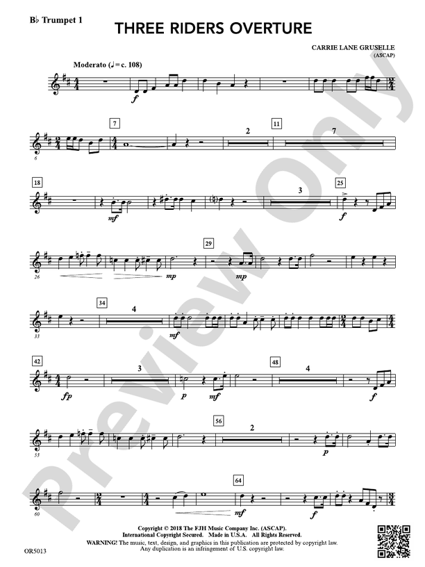 Three Riders Overture: B-flat Trumpet 1: B-flat Trumpet 1 Part: Carrie ...
