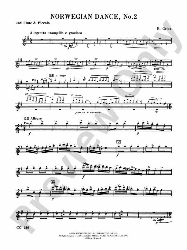 Norwegian Dances Nos. 2 & 3: 2nd Flute: 2nd Flute Part - Digital Sheet ...