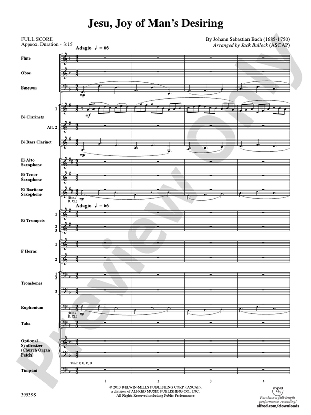 Jesu, Joy of Man's Desiring: Concert Band Conductor Score & Parts ...